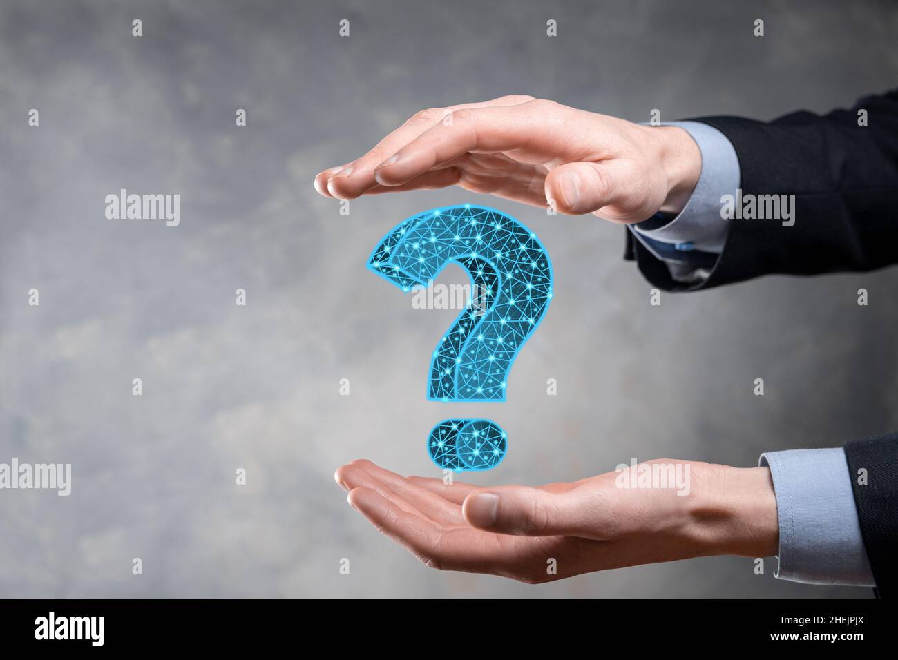 Question mark. 3d abstract on dark background with dots and stars. Ask ...