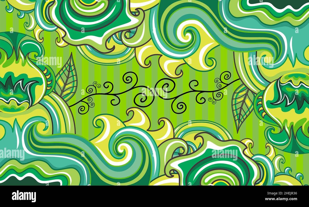 Green beautiful batik waves texture designed with a flower pattern ...