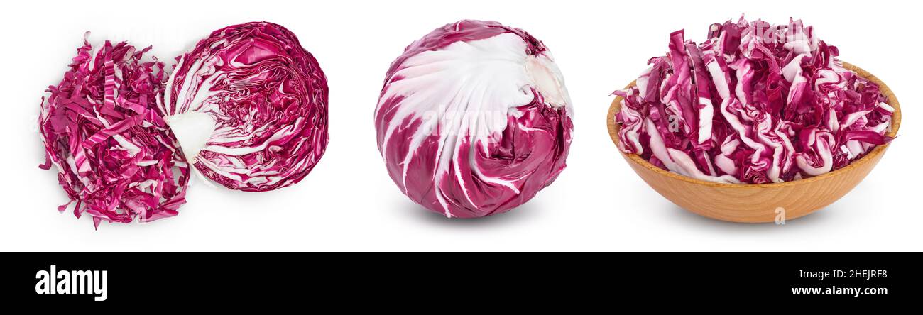 Fresh red radicchio salad chopped isolated on white background with ...