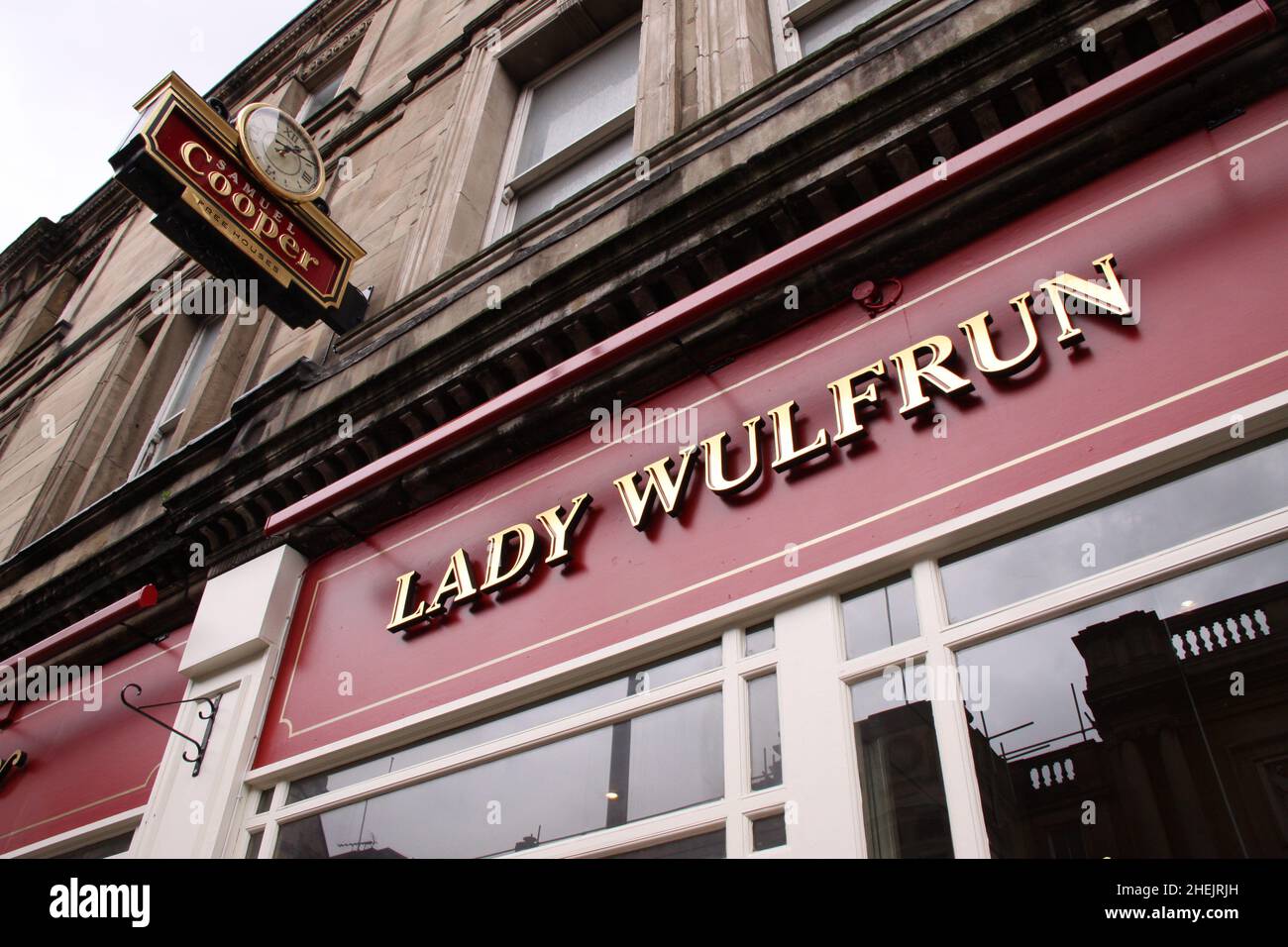 Sign outside the Lady Wulfrun pub, Wolverhampton, UK Stock Photo - Alamy