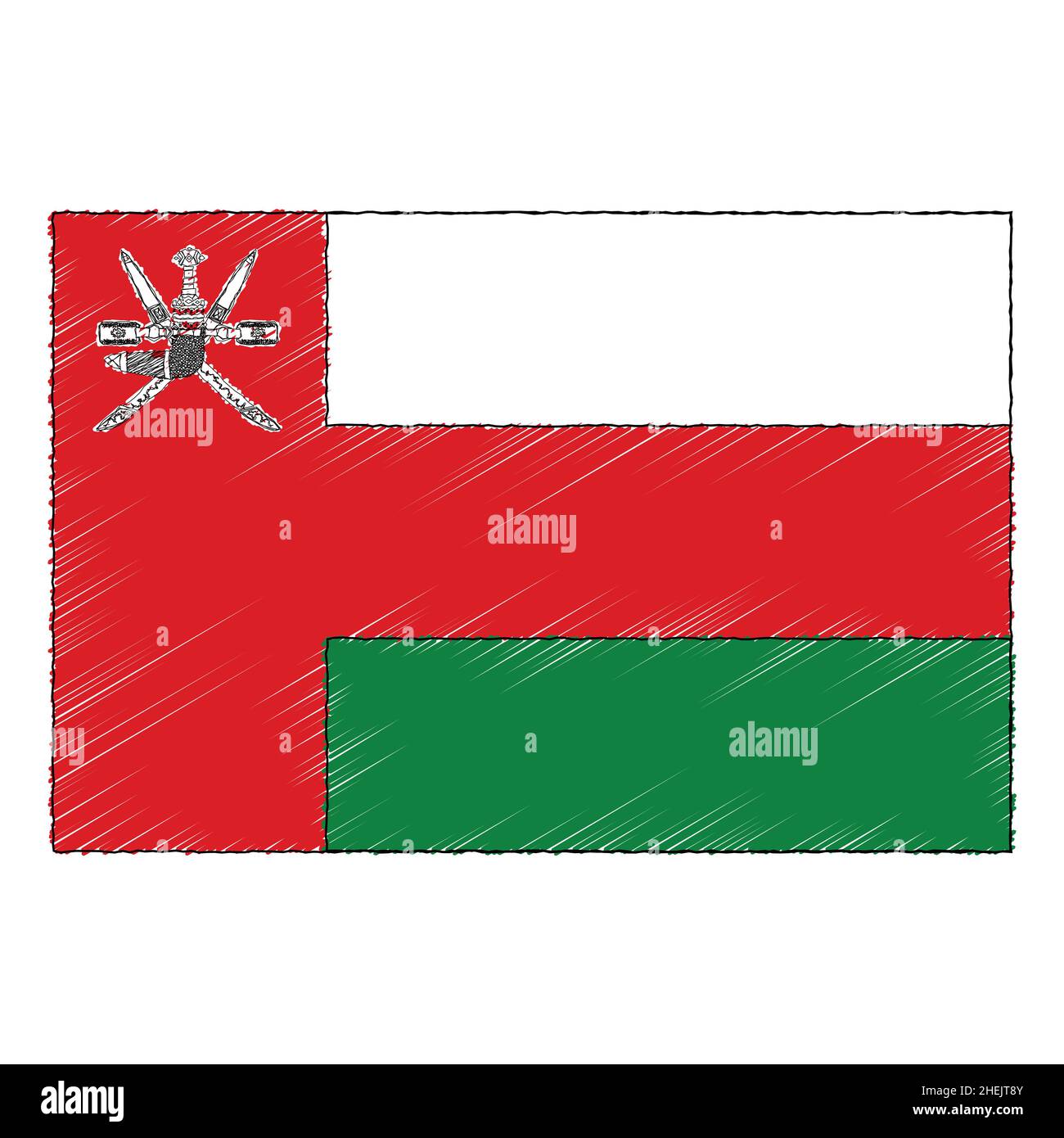 Hand drawn sketch flag of Oman. Doodle style vector icon Stock Vector ...