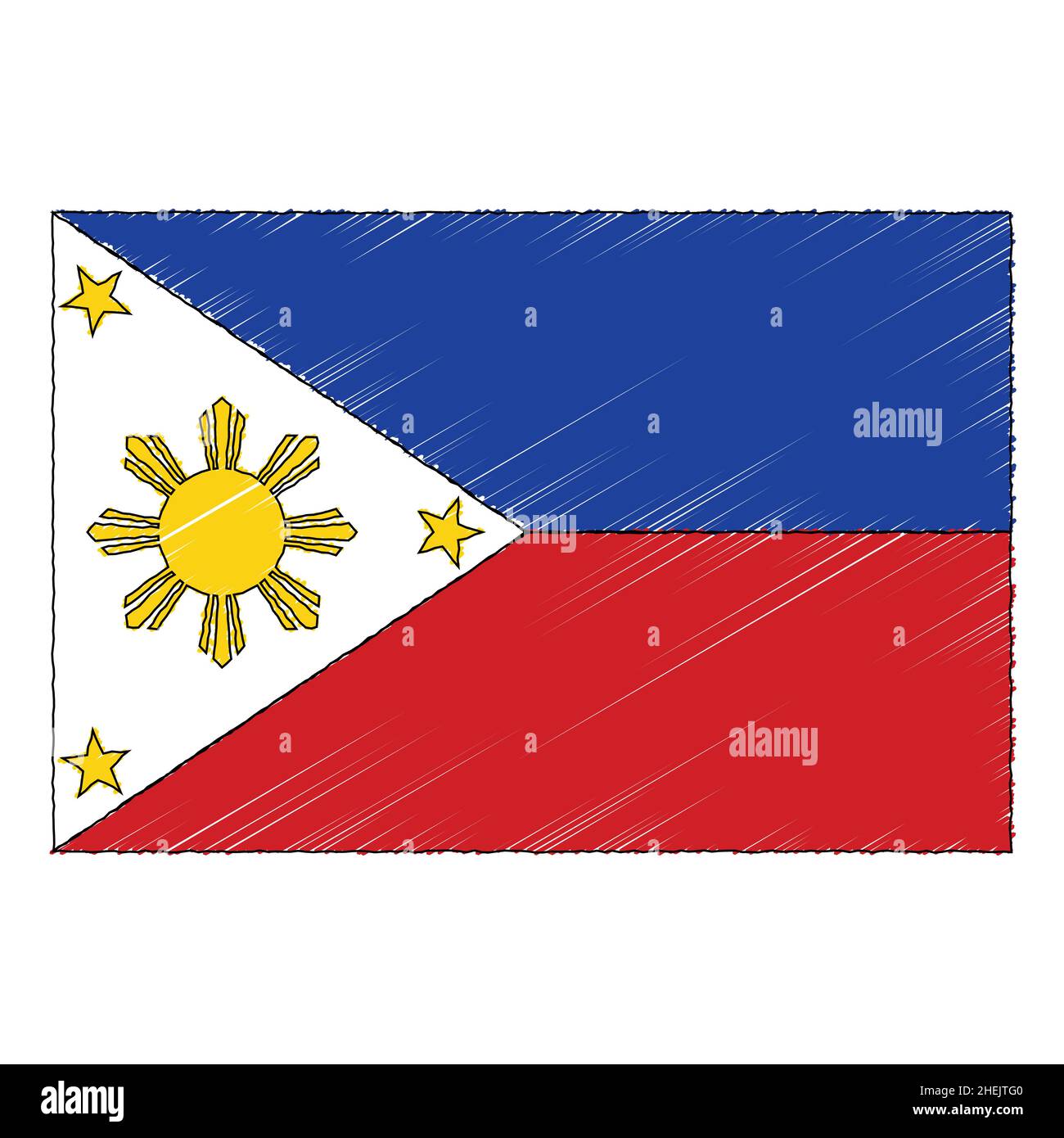 Hand drawn sketch flag of Philippines. Doodle style vector icon Stock ...