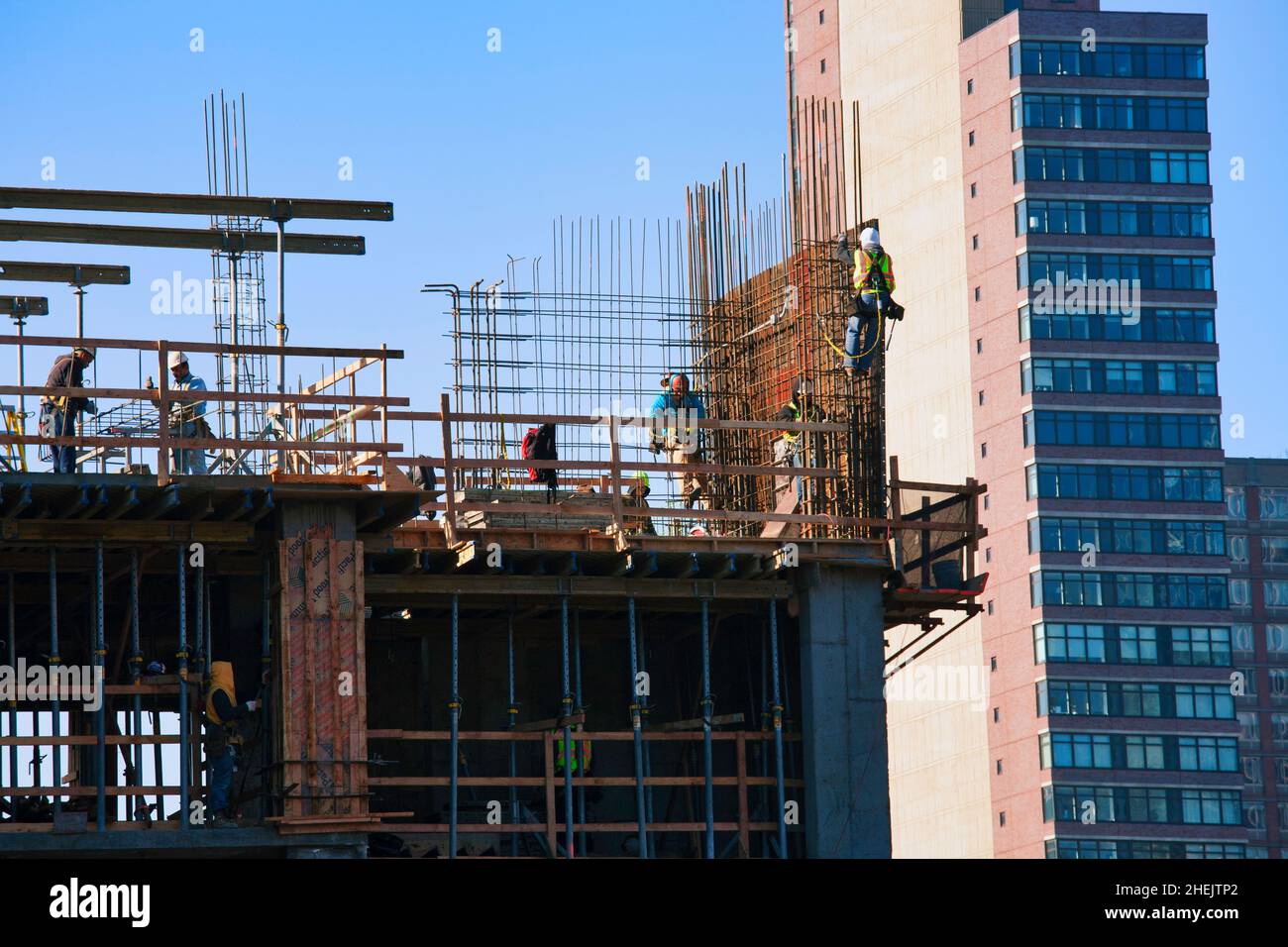 High-rise Building Construction Site,with tradesmen, NYC Stock Photo ...