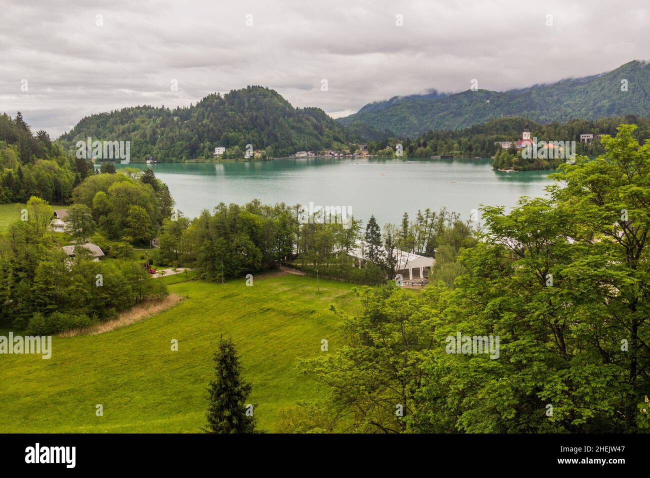 Aerial view majestic lake bled hi-res stock photography and images - Alamy