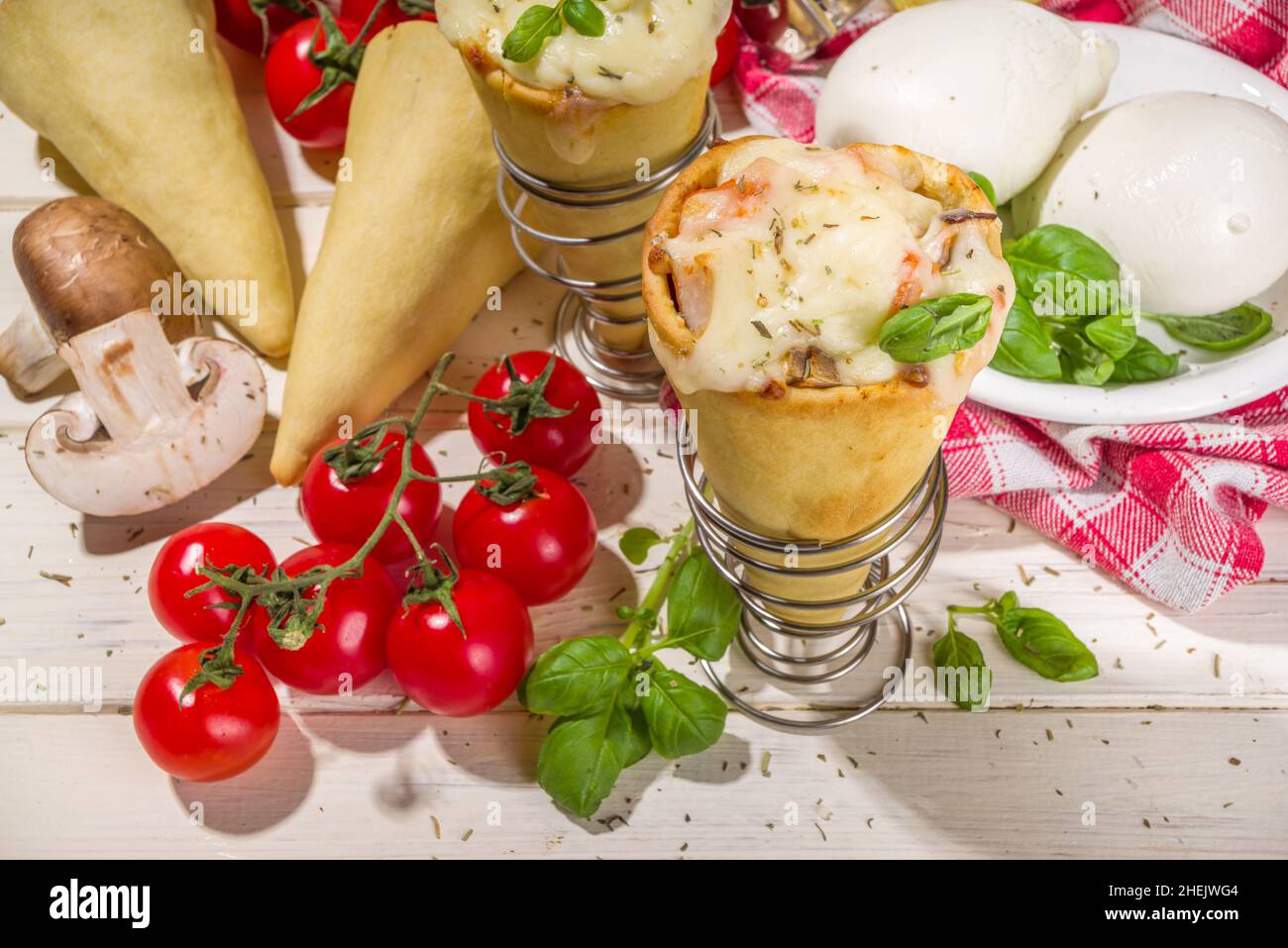 Trendy Cone pizza, modern pizza recipe, with tomatoes, basil ...