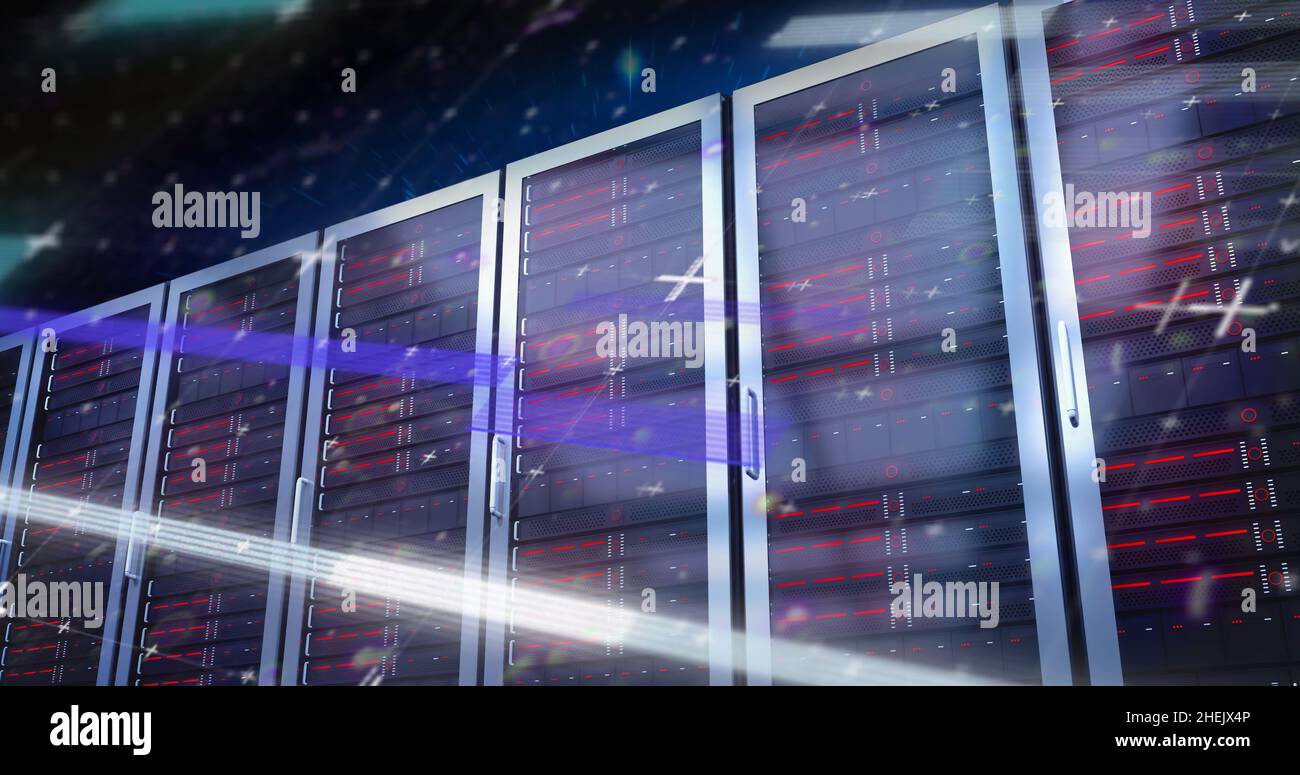 Image of data processing and interference over server room Stock Photo - Alamy