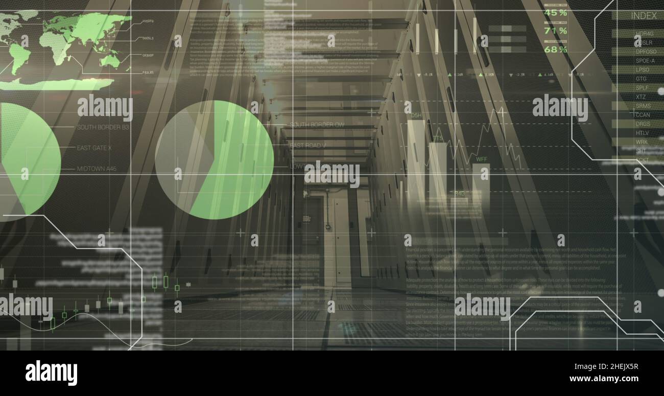 Image of data processing and diagram over server room Stock Photo - Alamy