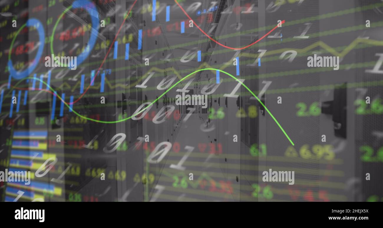 Image of data processing and diagrams over server room Stock Photo - Alamy