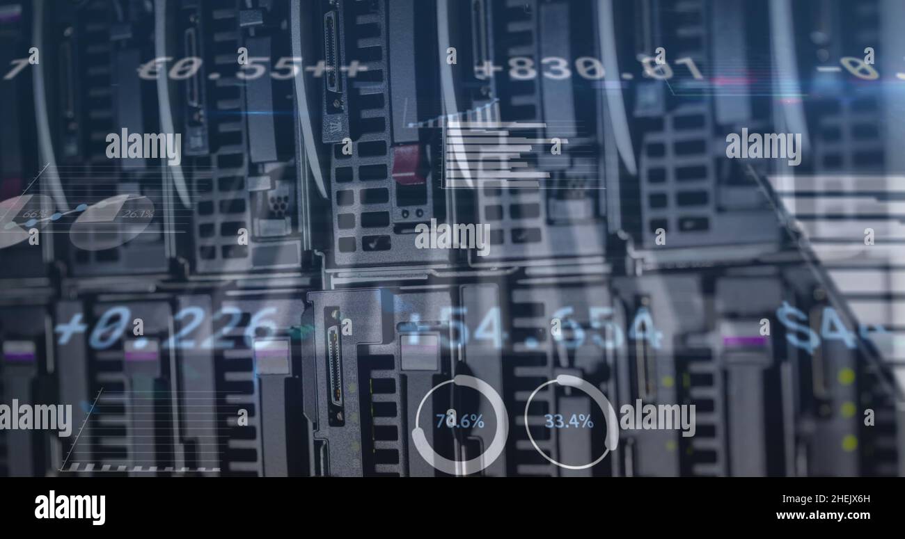 Image of data processing and diagrams over server room Stock Photo - Alamy