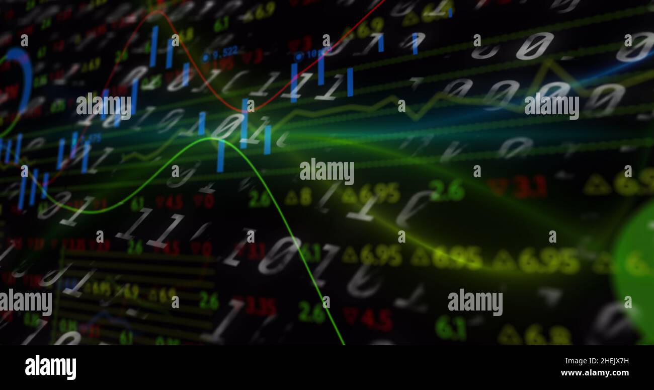 Image of data processing and diagrams on black background Stock Photo ...