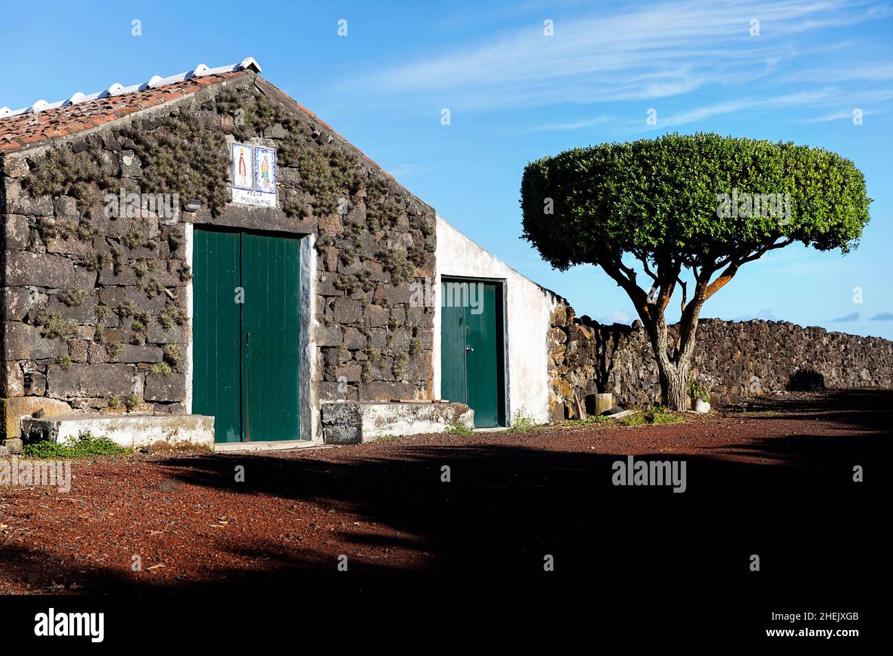 Traditional style house with stone walls on Pico island in the Azores ...