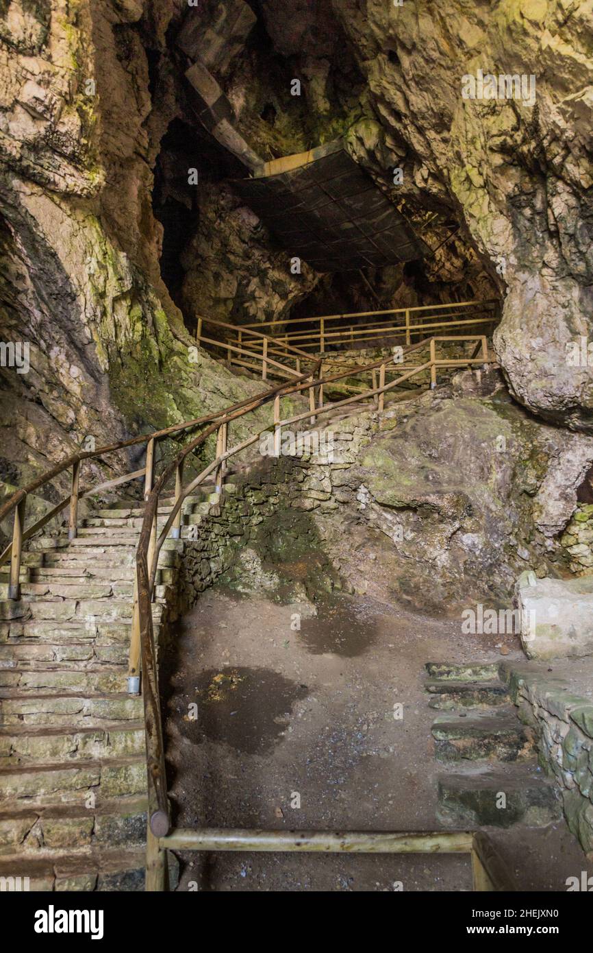 Cave stairs at Predjama castle, Slovenia Stock Photo - Alamy
