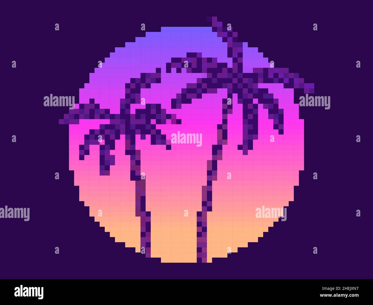 Pixel art palm trees at sunset in 80s style. 8-bit sun synthwave and ...