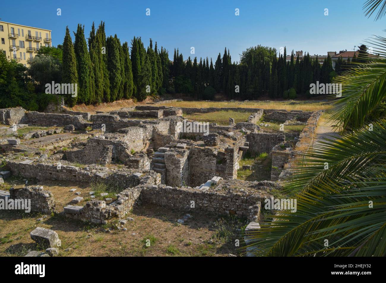 Ancient Roman baths ruins in Cimiez, Nice, South of France, August 2019 ...