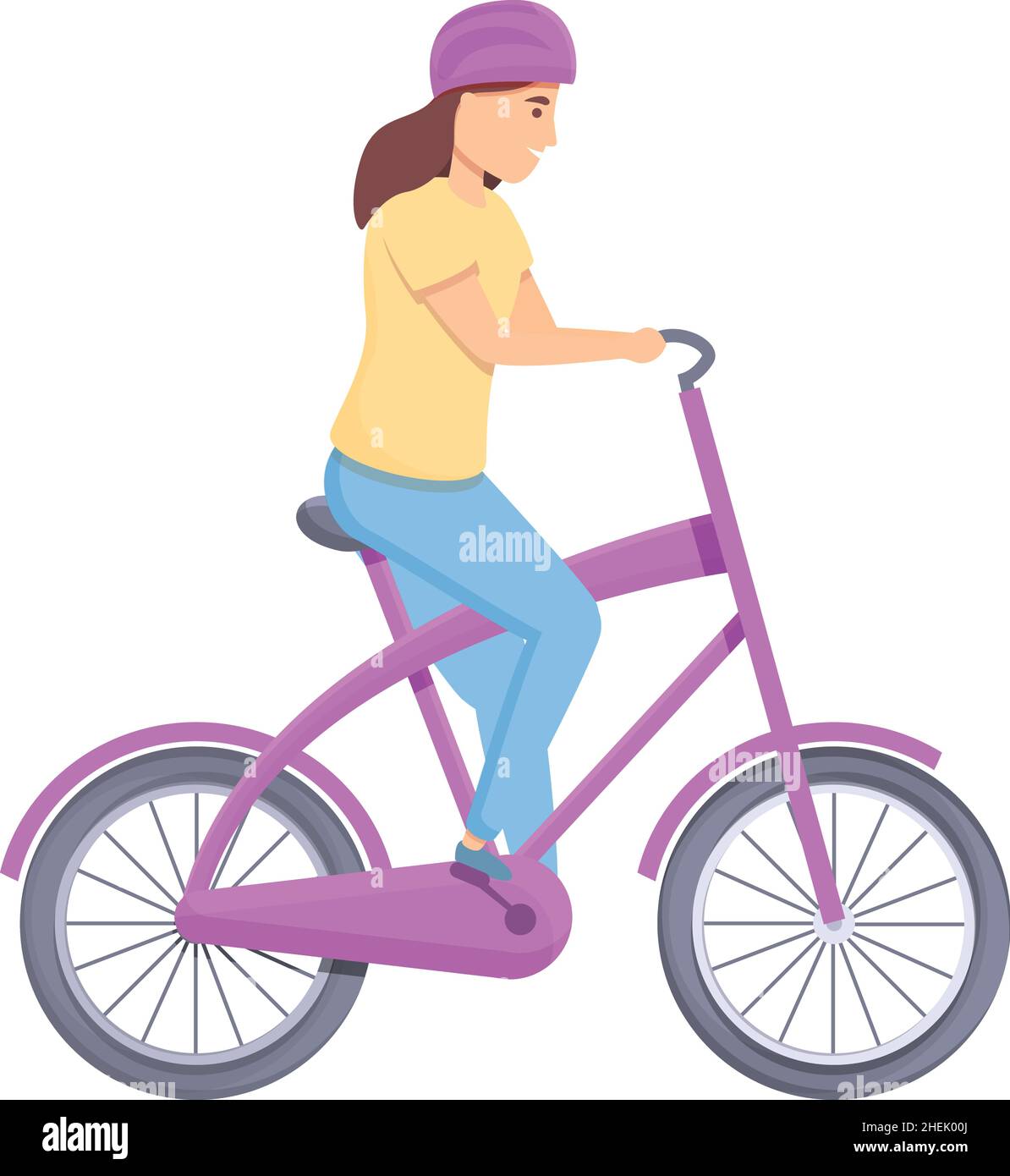 Girl on pink bike icon cartoon vector. Happy travel. Cute kid Stock ...