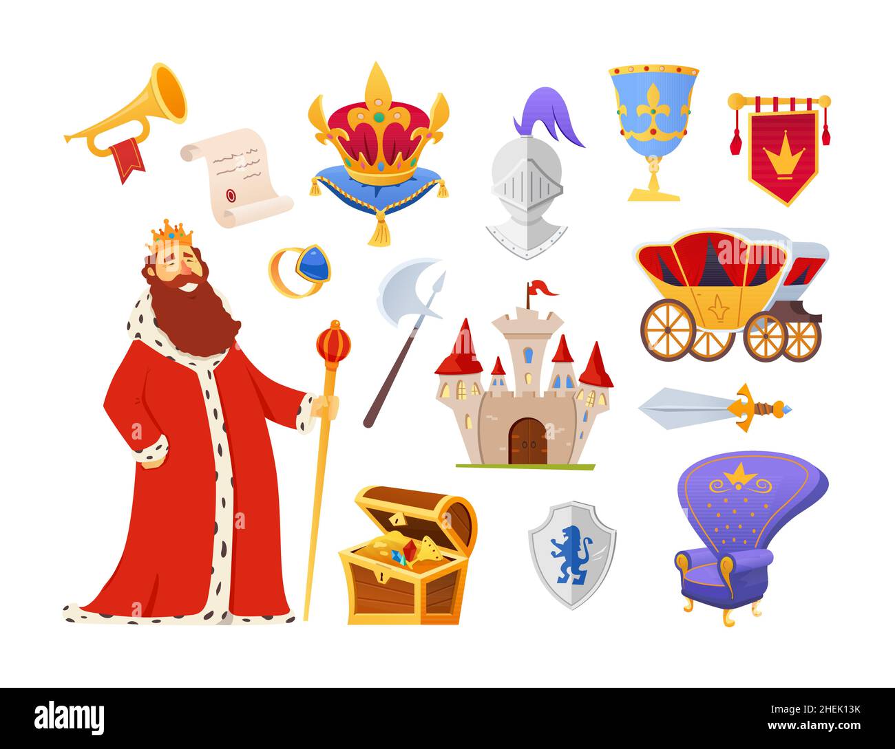 Medieval kingdom - modern flat design style object set. Neat detailed ...