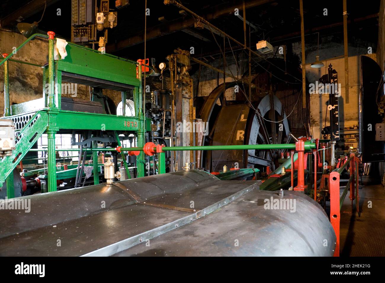Restored winding gear in an old Welsh colliery Stock Photo - Alamy