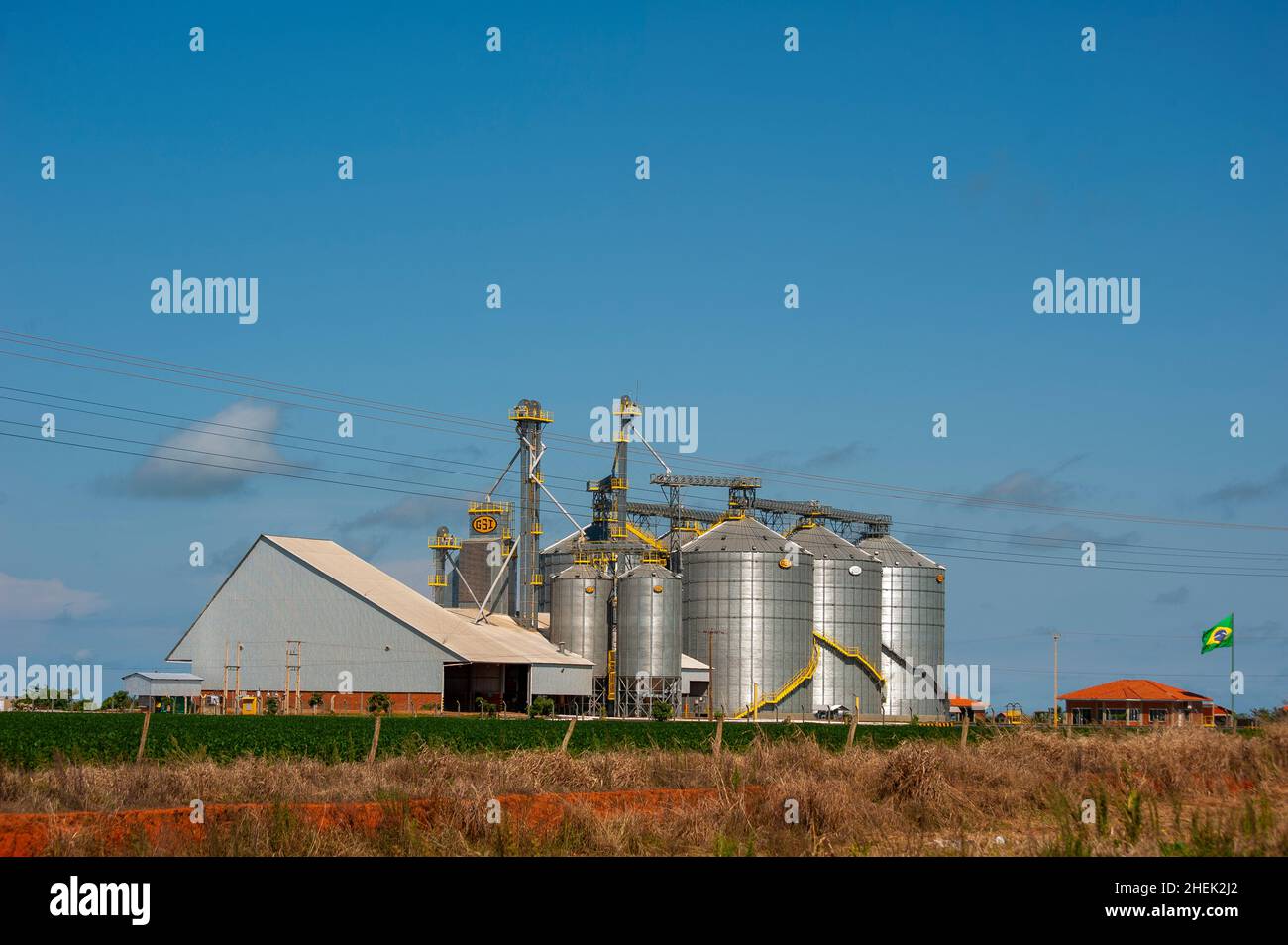 Silos at a farm, they are used in agriculture to store grain or ...