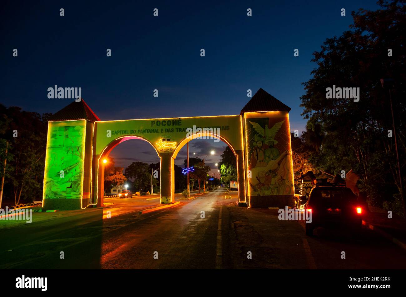 Portal of entrance of the Poconé town at dusk, where the famous ...