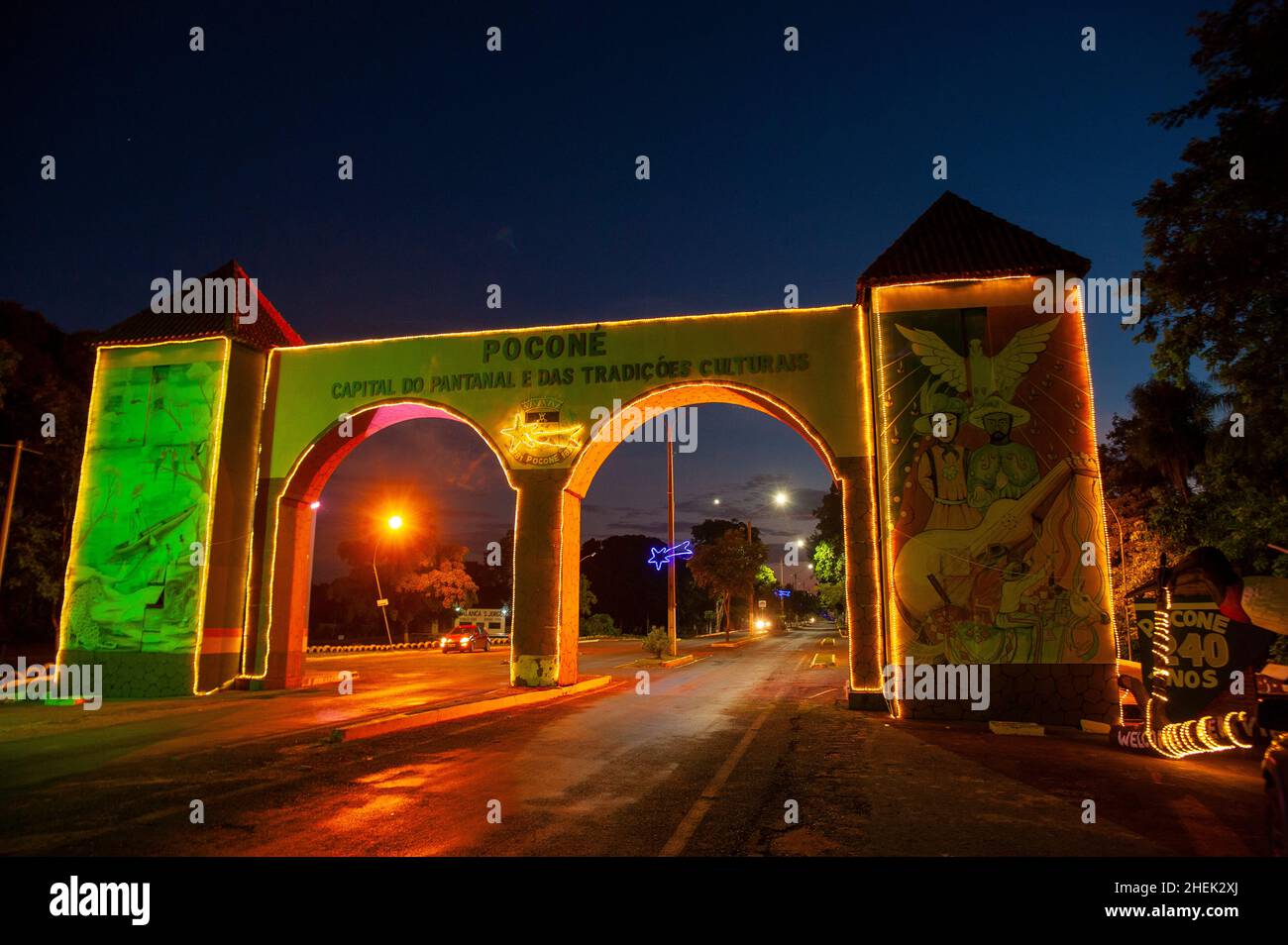 Portal of entrance of the Poconé town at dusk, where the famous ...
