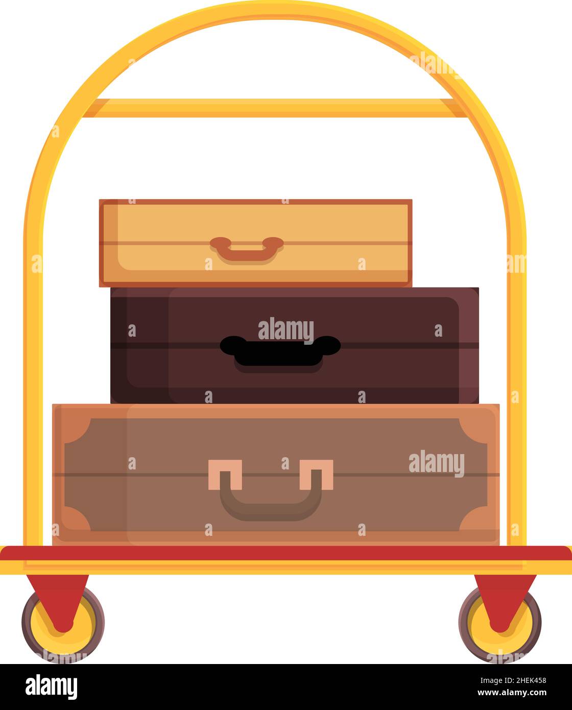 Packing luggage trolley icon cartoon vector. Travel suitcase. Airport ...