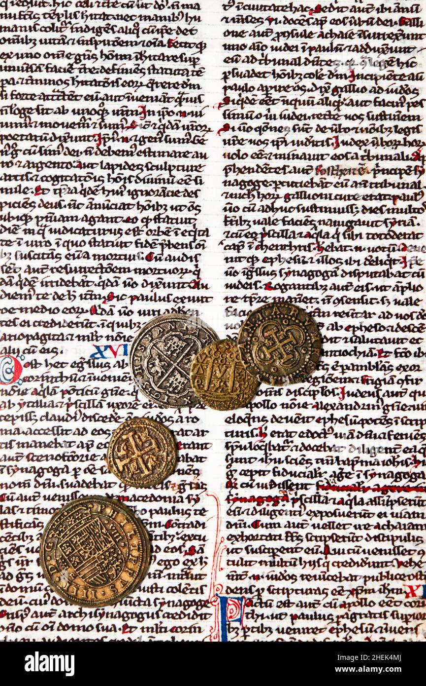 Medieval book and coins hi-res stock photography and images - Alamy