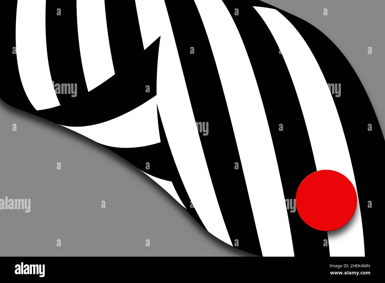 black and white abstract striped shape and a red dot Stock Photo - Alamy