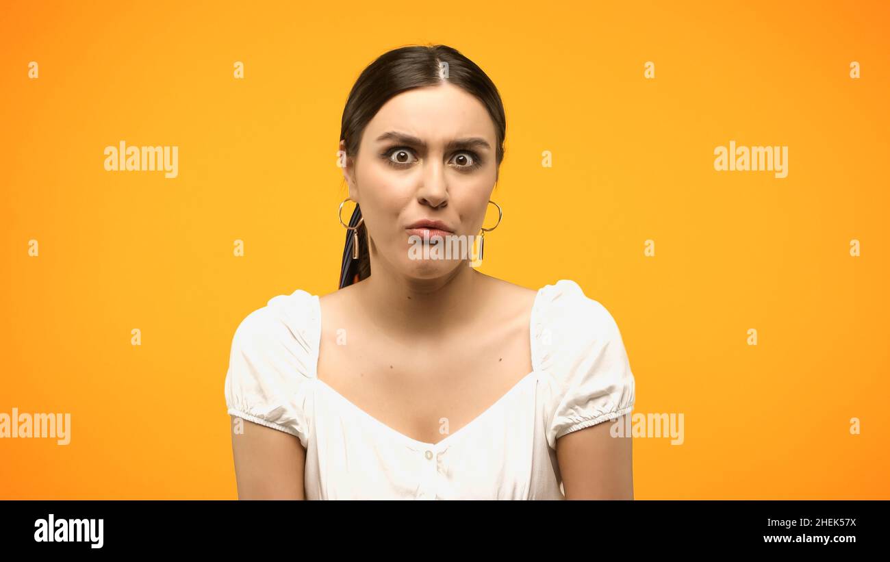 Confused brunette looking camera hi-res stock photography and images ...