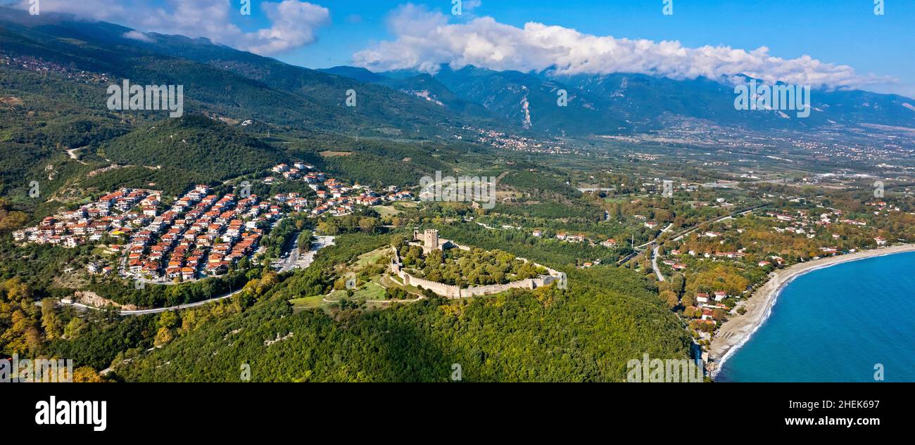 Platamonas ("Platamon") castle, Neos Panteleimonas village (left) and ...