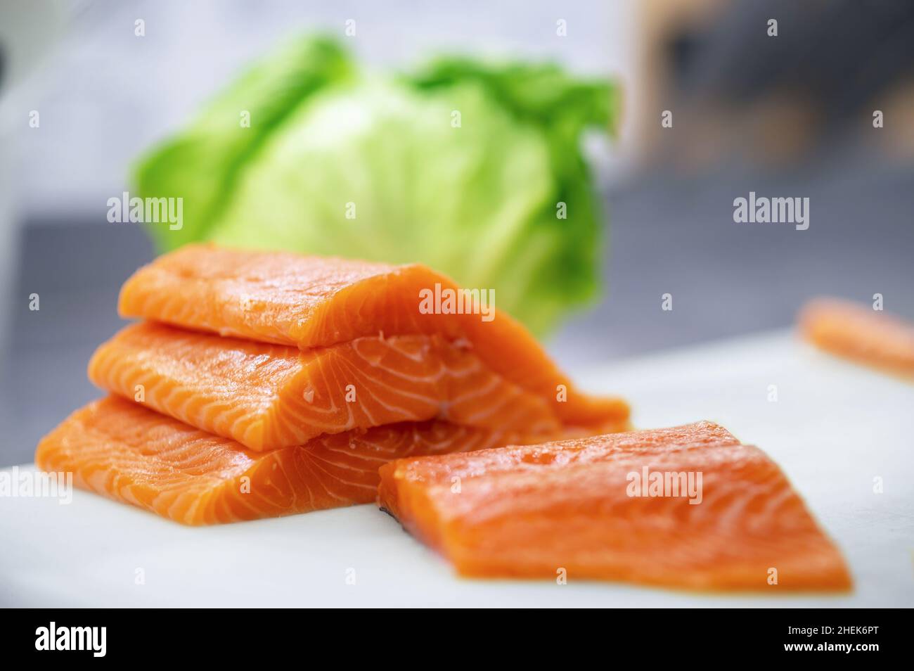 Close up picture of red fish slices Stock Photo - Alamy