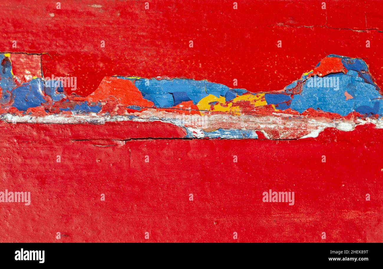 Peeling paint on a vibrant red painted timber panel Stock Photo - Alamy