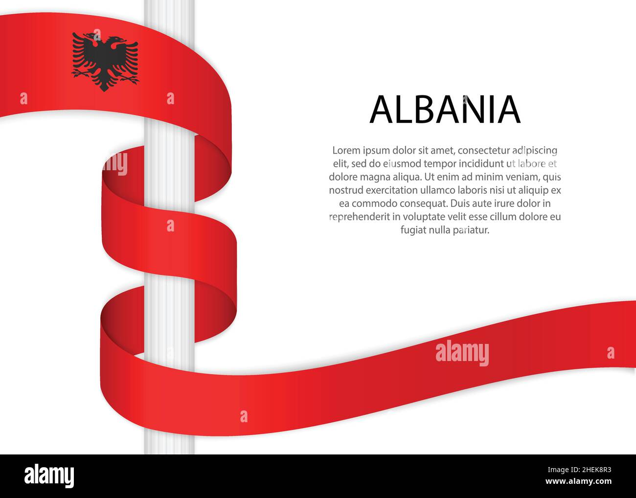 Waving ribbon on pole with flag of Albania. Template for independence ...