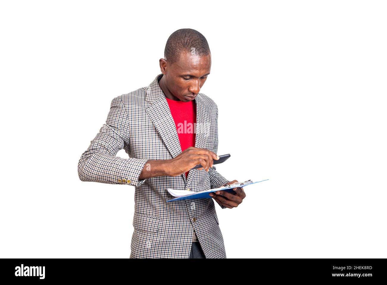 handsome adult businessman taking photo of his clipboard using mobile ...