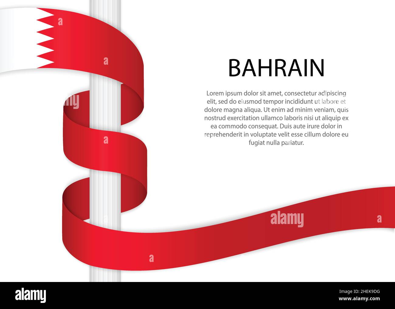 Waving ribbon on pole with flag of Bahrain. Template for independence ...