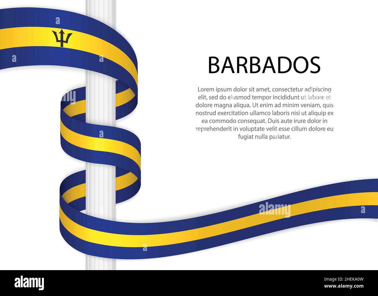 Waving ribbon on pole with flag of Barbados. Template for independence ...