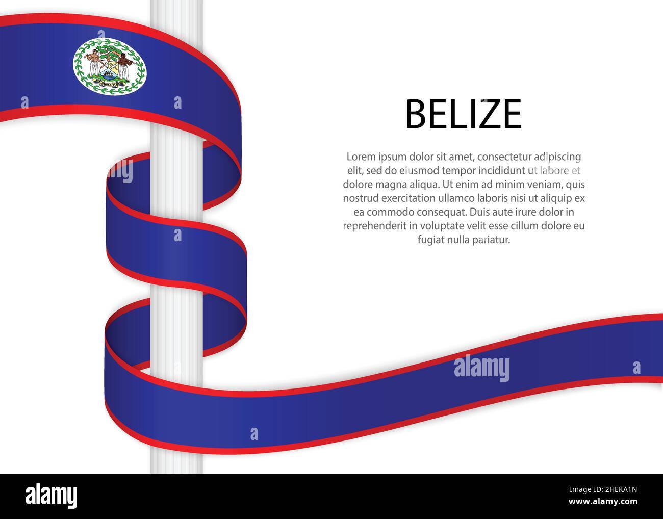 Waving ribbon on pole with flag of Belize. Template for independence day poster design Stock ...