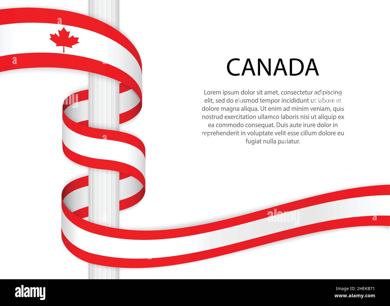 Waving ribbon on pole with flag of Canada. Template for independence ...