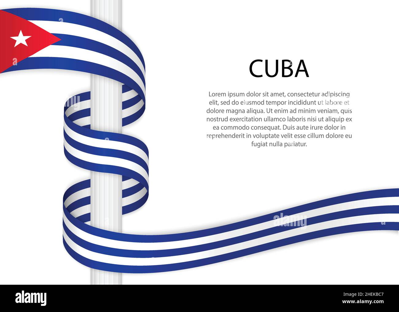 Waving ribbon on pole with flag of Cuba. Template for independence day ...