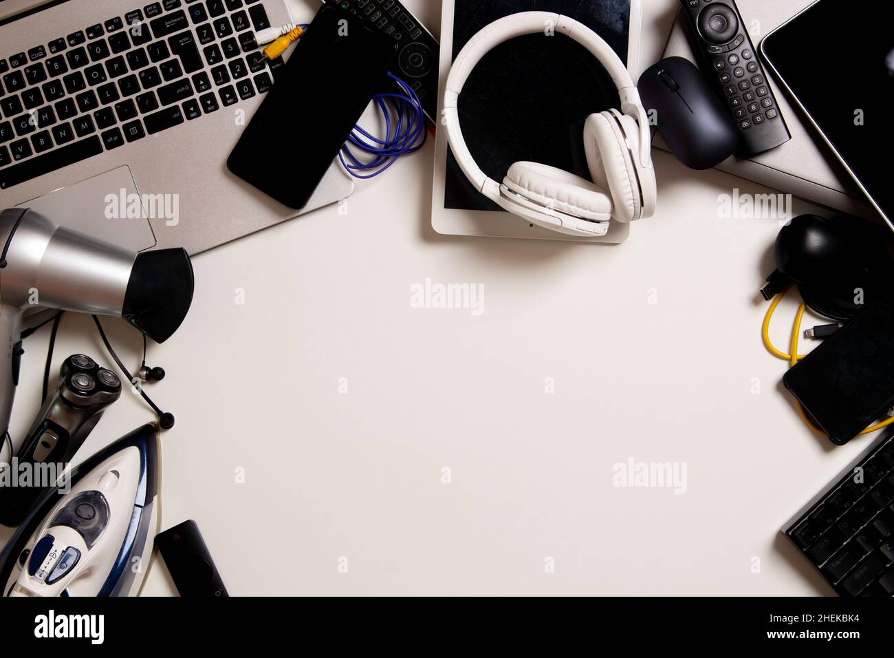 Old computers, digital tablets, mobile phones, many used electronic ...