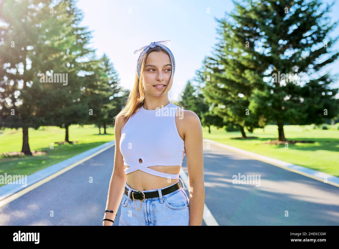 Outdoor portrait of a beautiful teenage smiling girl Stock Photo - Alamy