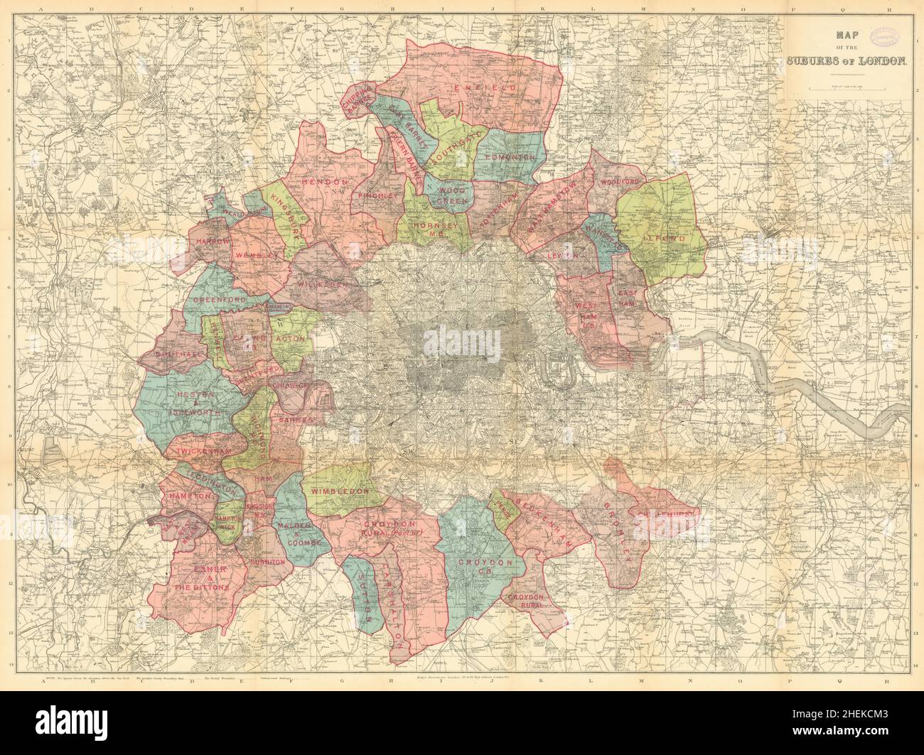 Map of the Suburbs of London. 56x74cm. Kelly's Directories 1904 old ...