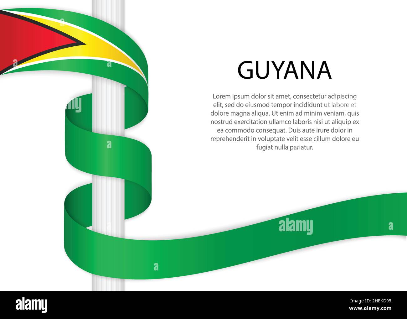 Waving ribbon on pole with flag of Guyana. Template for independence day poster design Stock ...