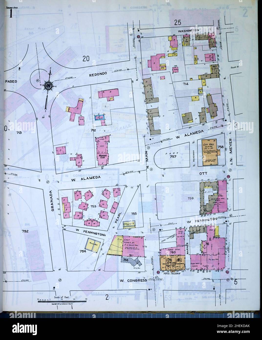 Sanborn Fire Insurance Map from Tucson, Pima County, Arizona Stock ...