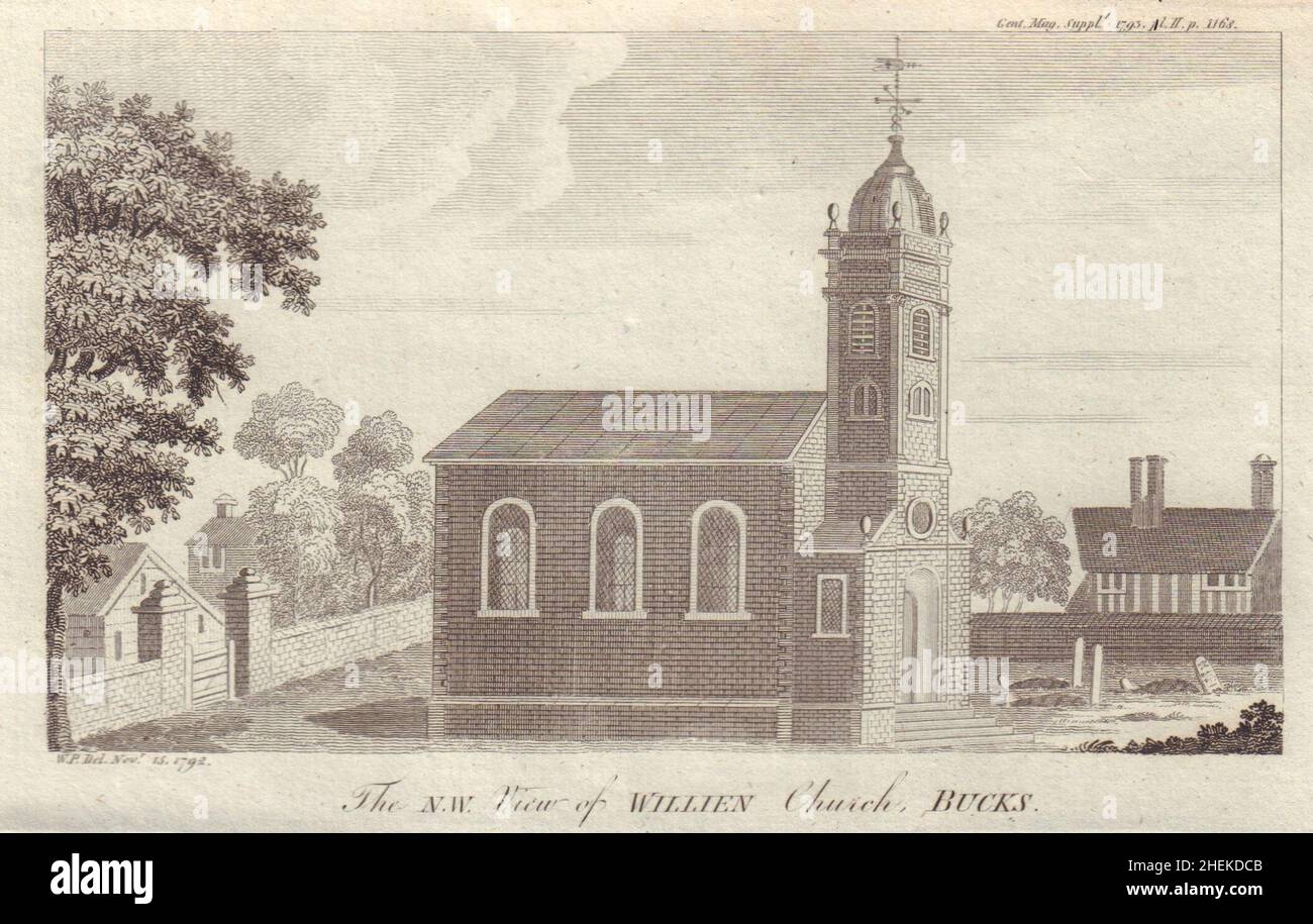 View of St Mary Magdelene church, Willen, Buckinghamshire 1794 old ...
