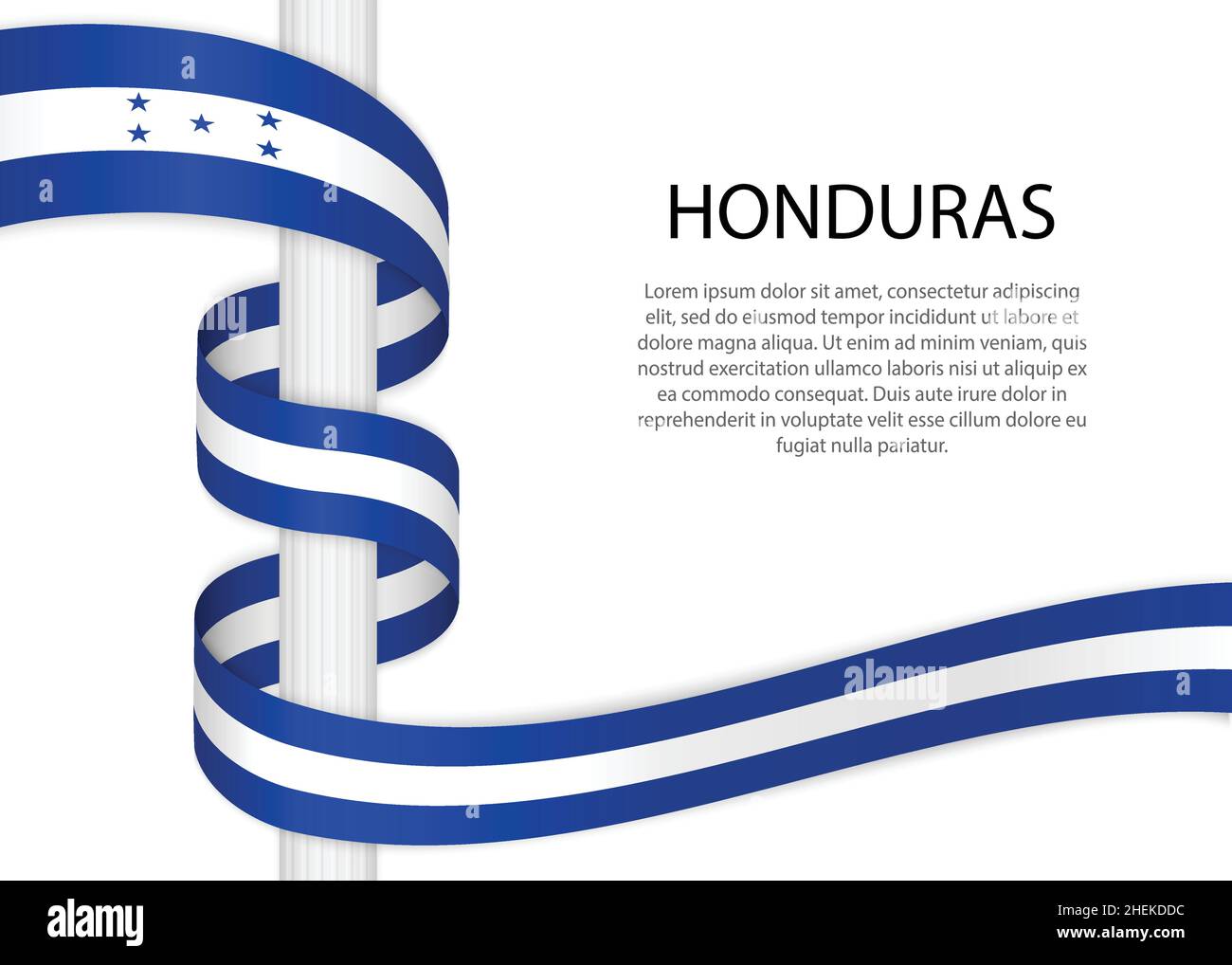 Waving ribbon on pole with flag of Honduras. Template for independence ...