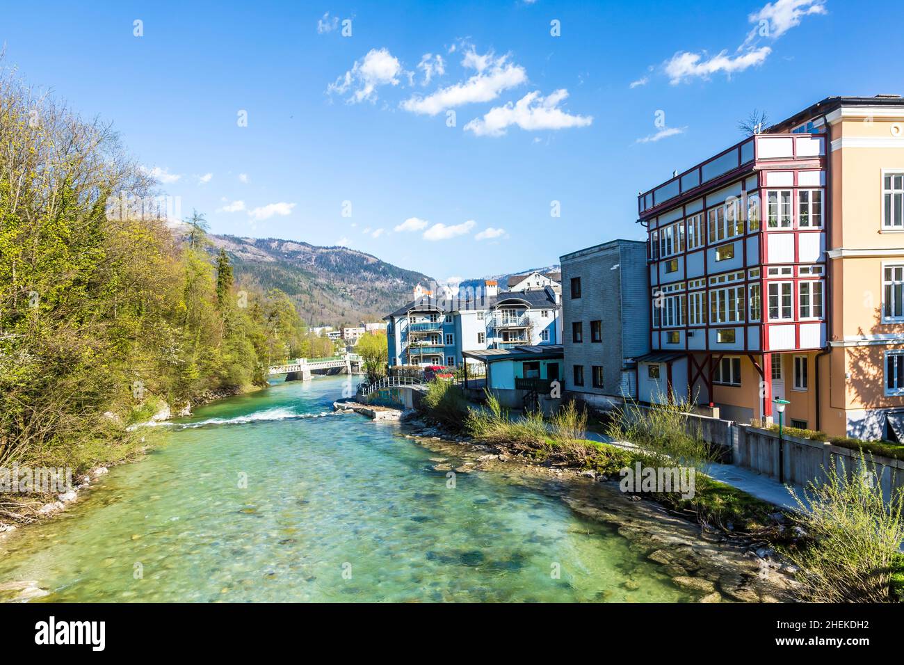 old city Bad Ischl at traun river under blue sky Stock Photo - Alamy