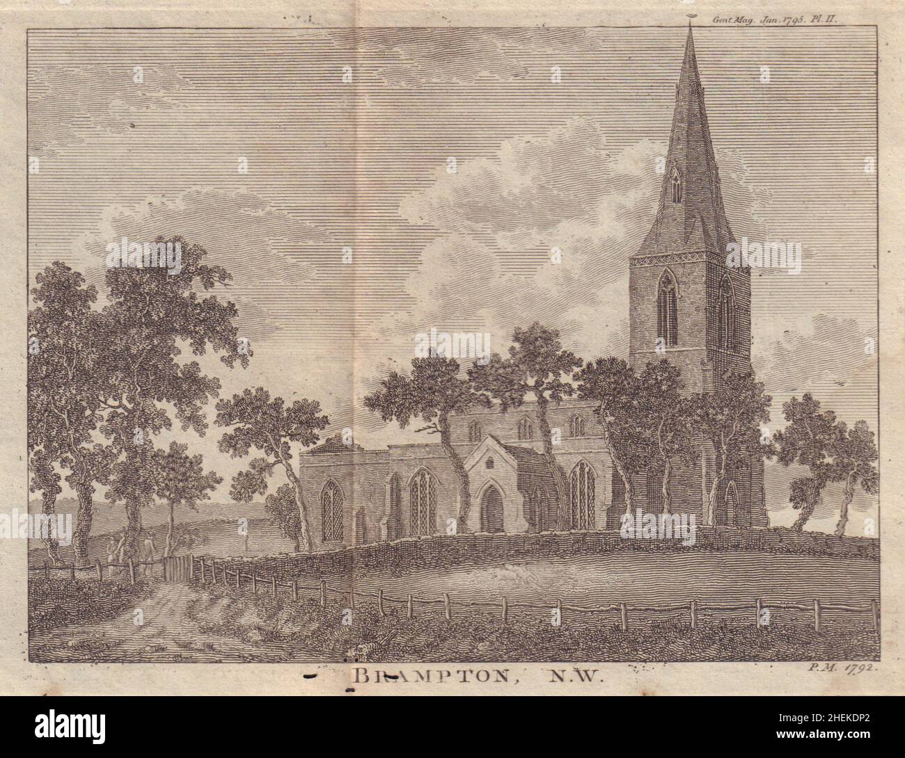 View of St Peter & St Paul Church, Old Brampton, Northamptonshire 1795 ...