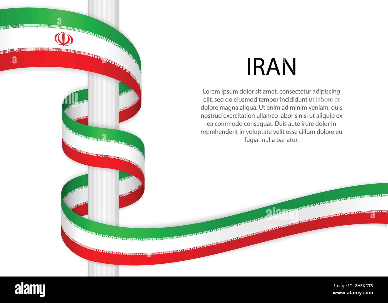 Waving ribbon on pole with flag of Iran. Template for independence day ...