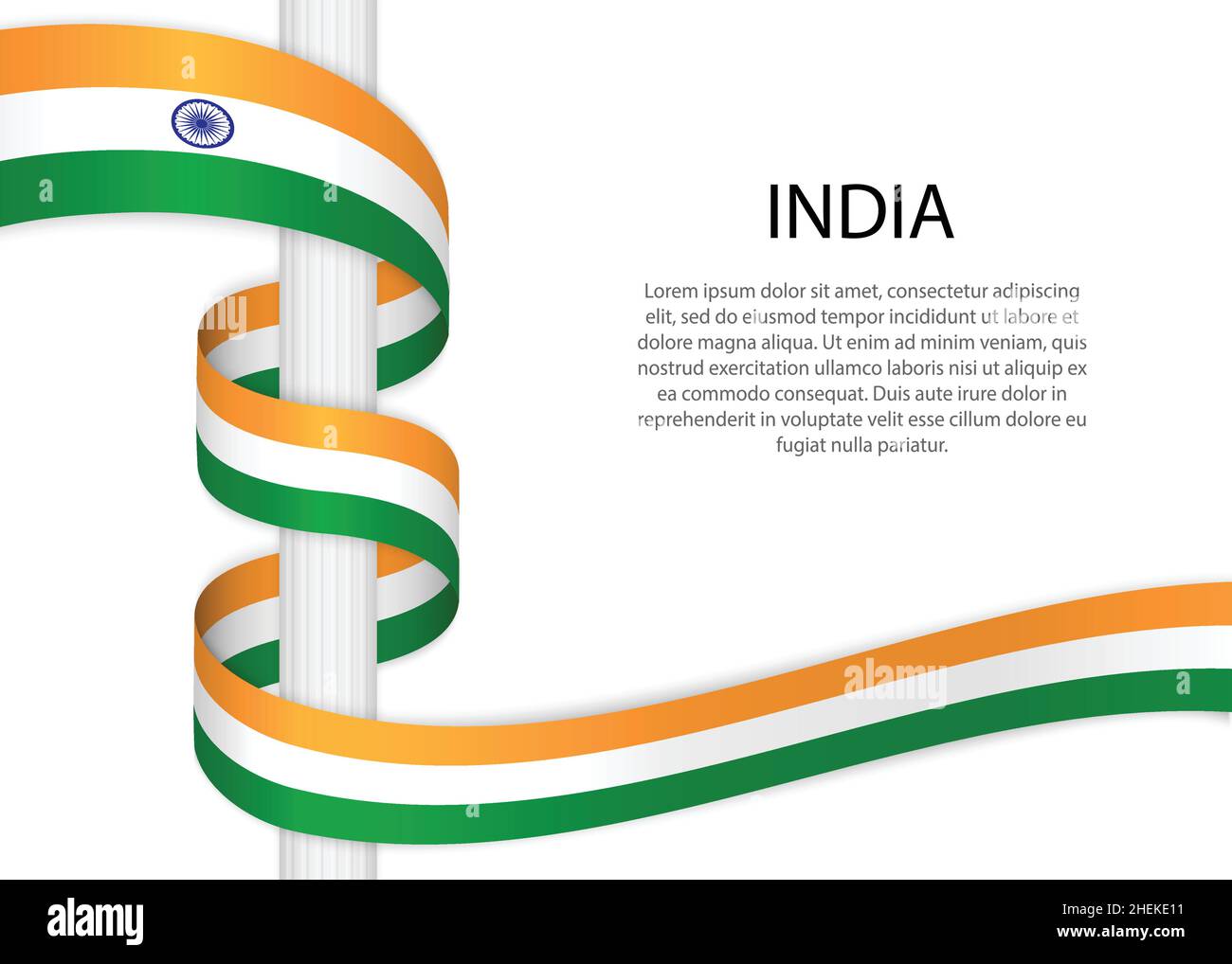 Waving ribbon on pole with flag of India. Template for independence day ...