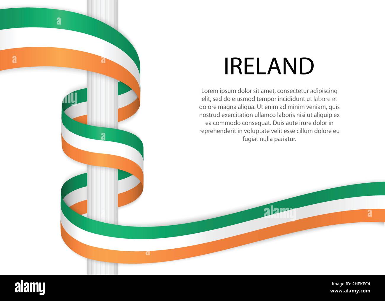 Waving ribbon on pole with flag of Ireland. Template for independence ...